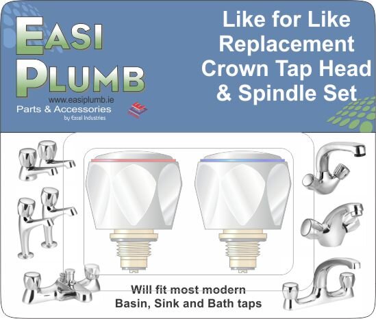Easy Plumb Pair of Replacement Crown Tap Heads & Spindles only – Watson ...